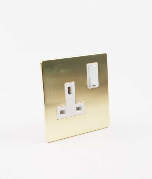 Brass Socket 1 Gang Gold Plug Socket With White Inserts