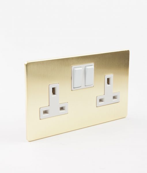 Brass Plug Socket 2 Gang Gold Socket With White Inserts