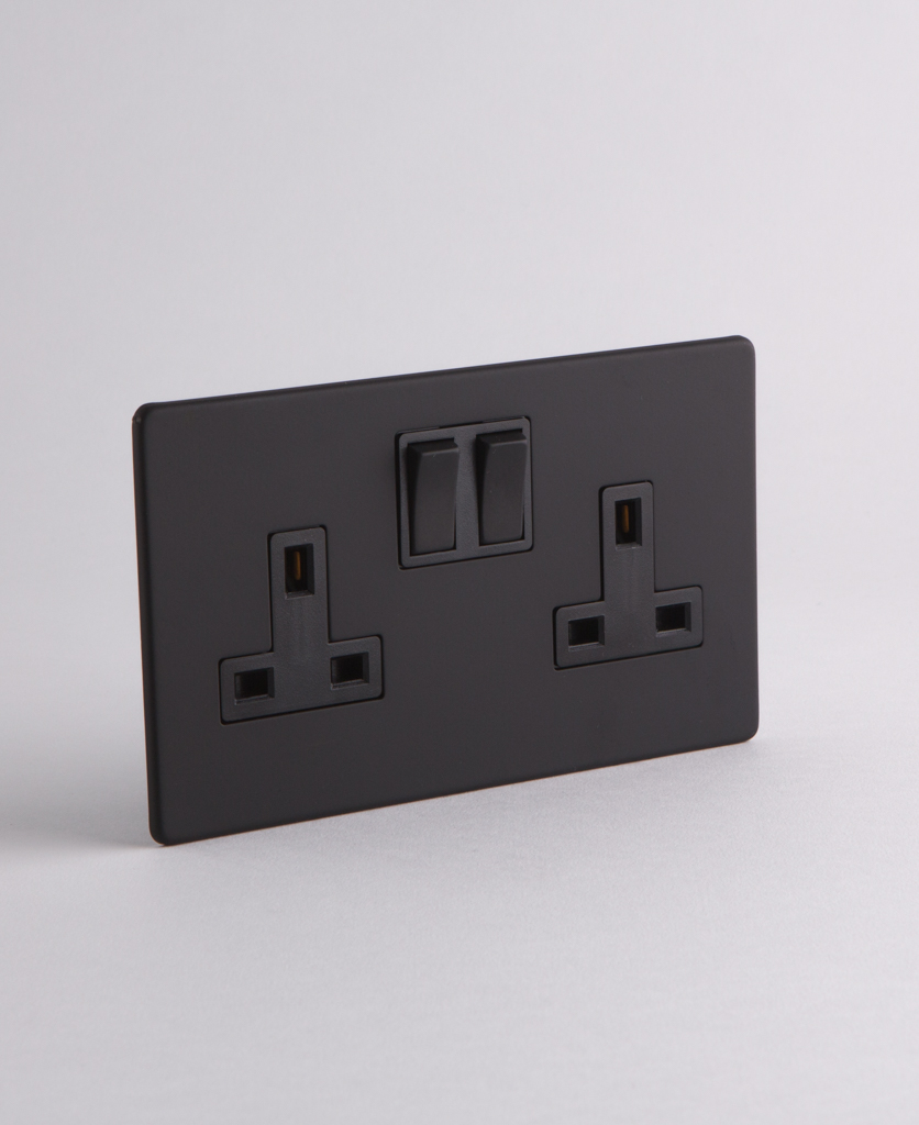 Black Double Plug Socket with Black or White Inserts