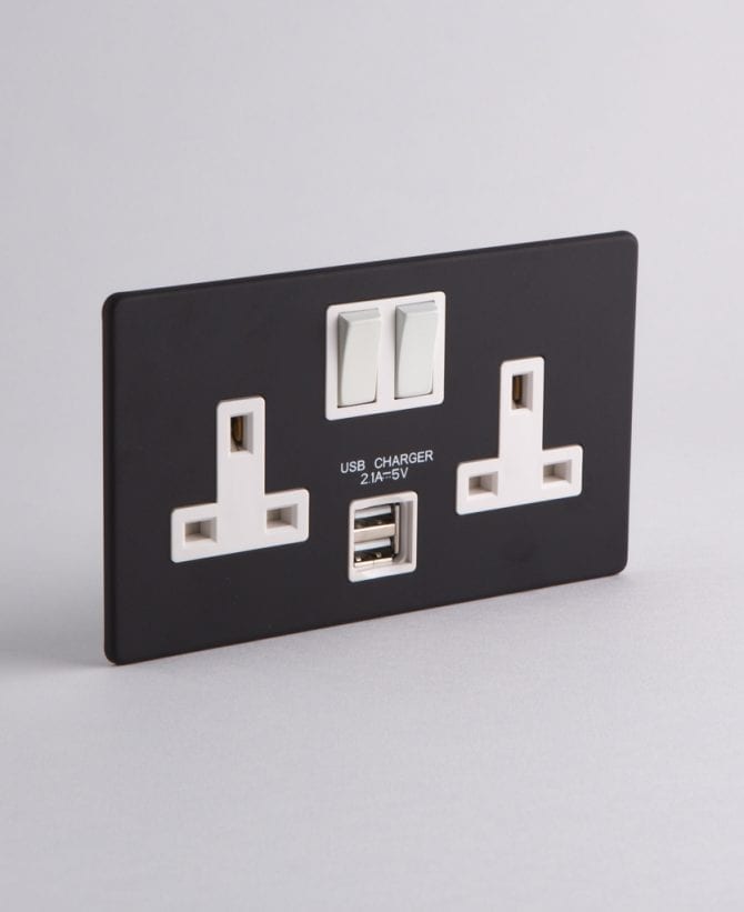 Double Socket with USB black - with Black or White Inserts