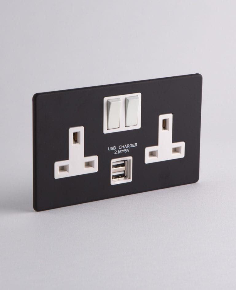 Double Socket with USB black - with Black or White Inserts