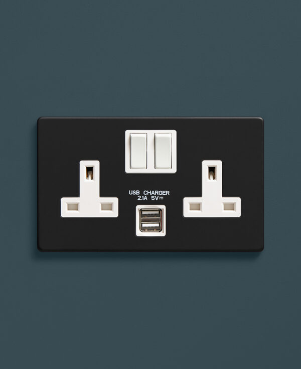 Double Socket with USB black - with Black or White Inserts