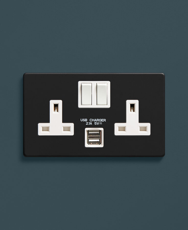 Double Socket with USB black - with Black or White Inserts
