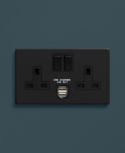 Double Socket with USB black - with Black or White Inserts