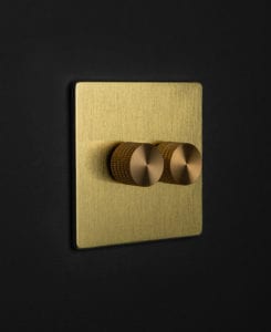 Brass Dimmer Switch - Double Switch White, Black, Silver or Gold Knobs