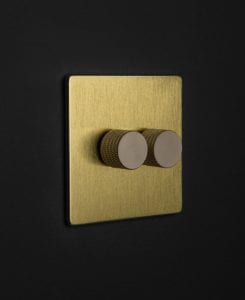 Brass Dimmer Switch - Double Switch White, Black, Silver or Gold Knobs