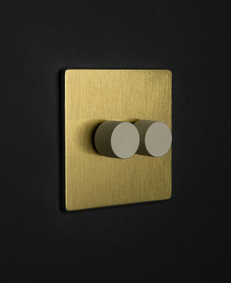 Brass Dimmer Switch - Double Switch White, Black, Silver or Gold Knobs