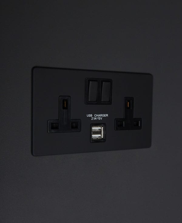 Double Socket with USB black - with Black or White Inserts