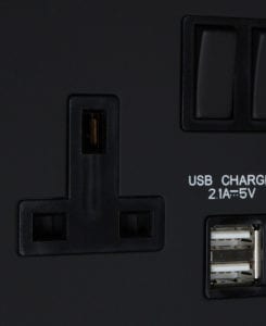 Double Socket with USB black - with Black or White Inserts