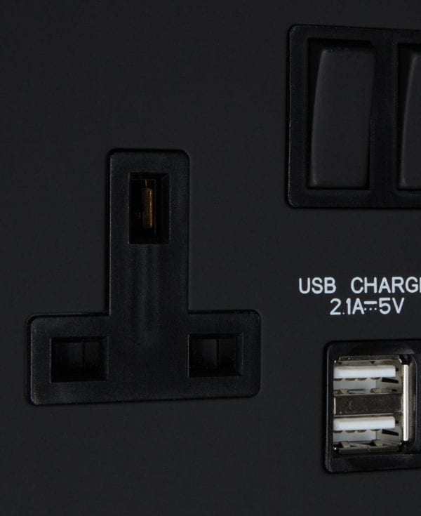Double Socket with USB black - with Black or White Inserts