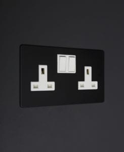 Black Double Socket: Double Plug Socket with Black or White Inserts