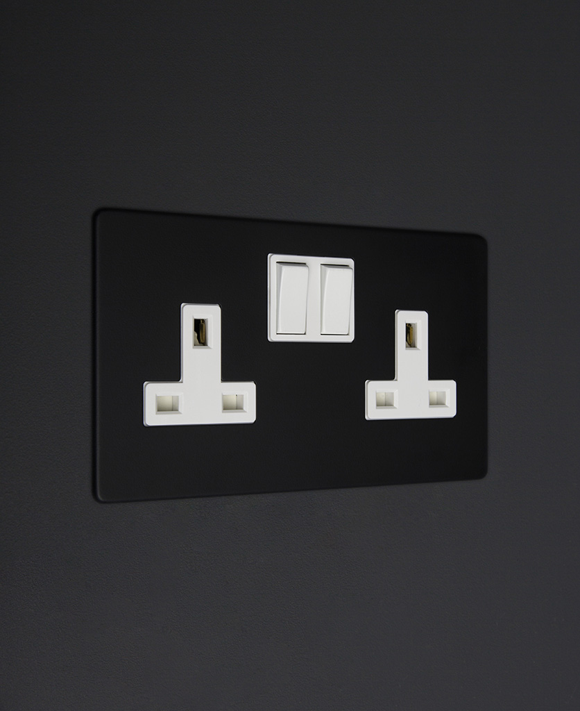 Black Double Socket: Double Plug Socket with Black or White Inserts