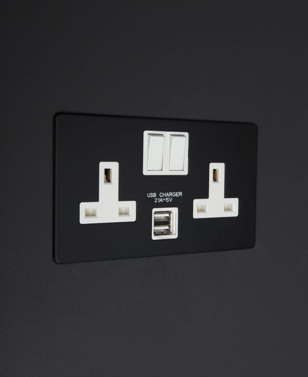Double Socket with USB black - with Black or White Inserts