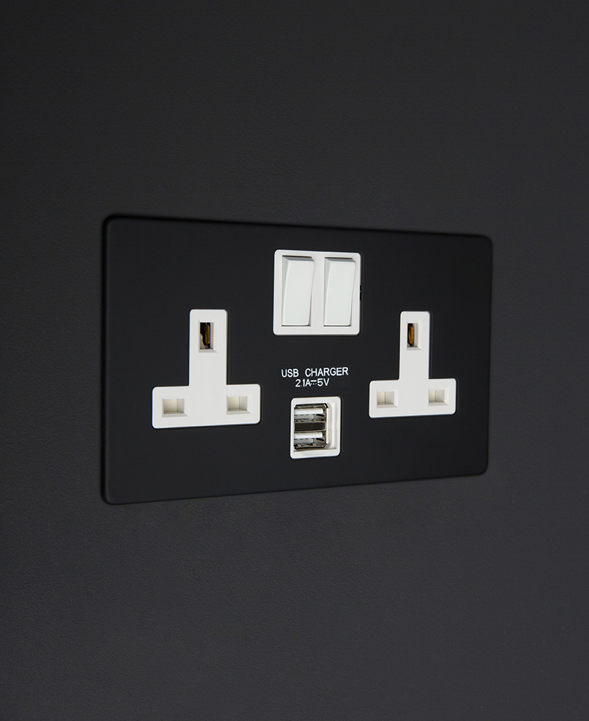Double Socket with USB black - with Black or White Inserts