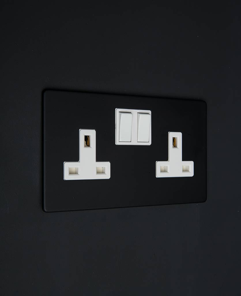 Black Double Plug Socket with Black or White Inserts