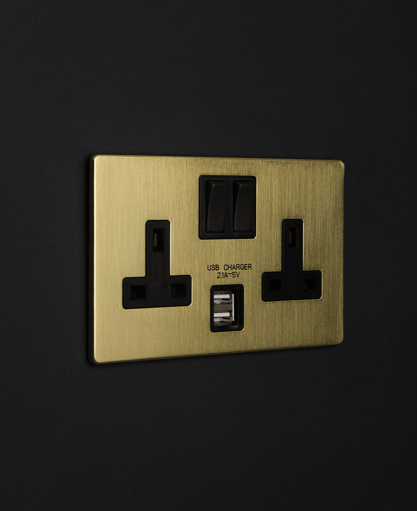 USB Double Socket Gold - with Black or White Inserts