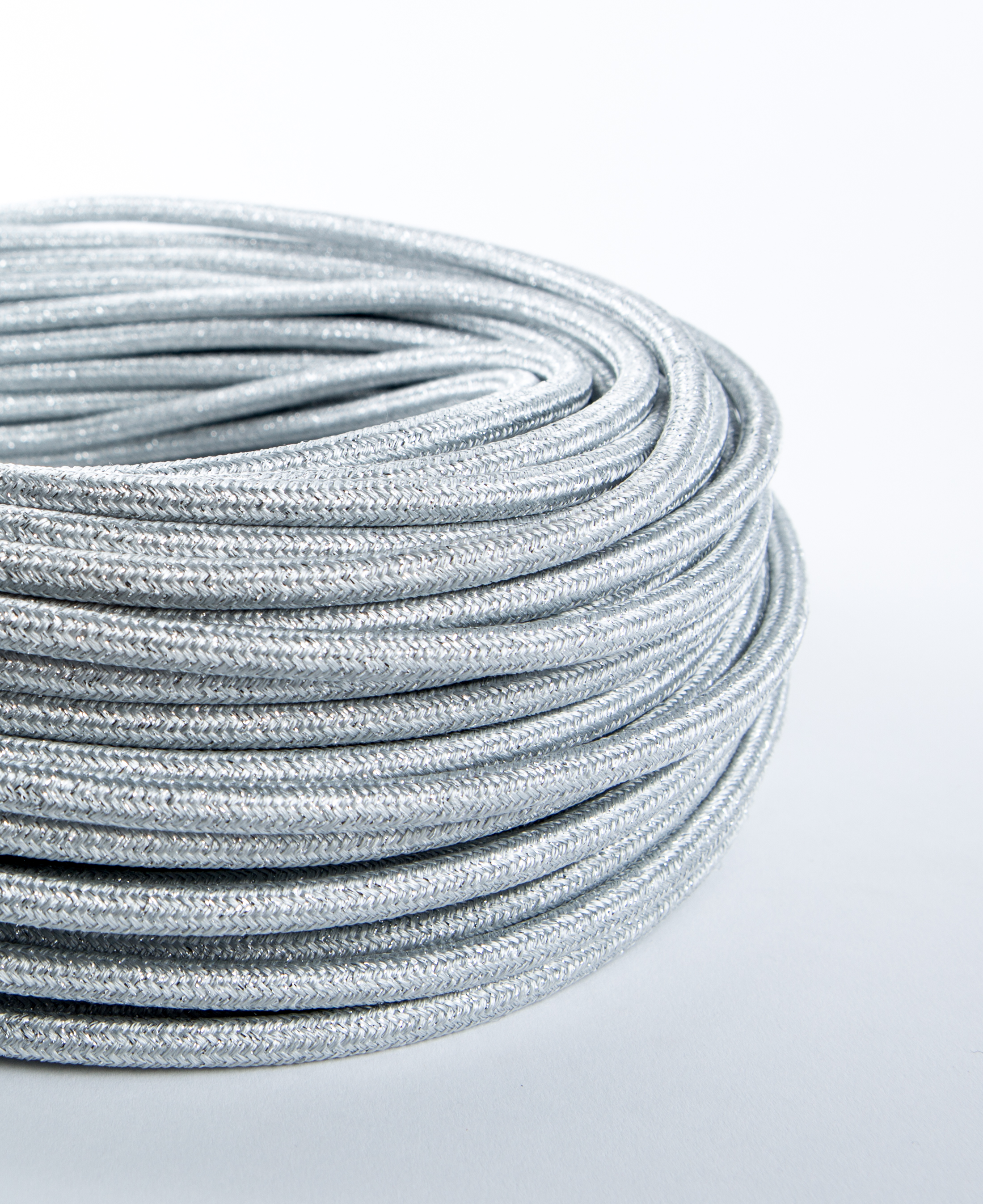 Silver Metallic Fabric Cable for Lighting 8 Amp 3 Core