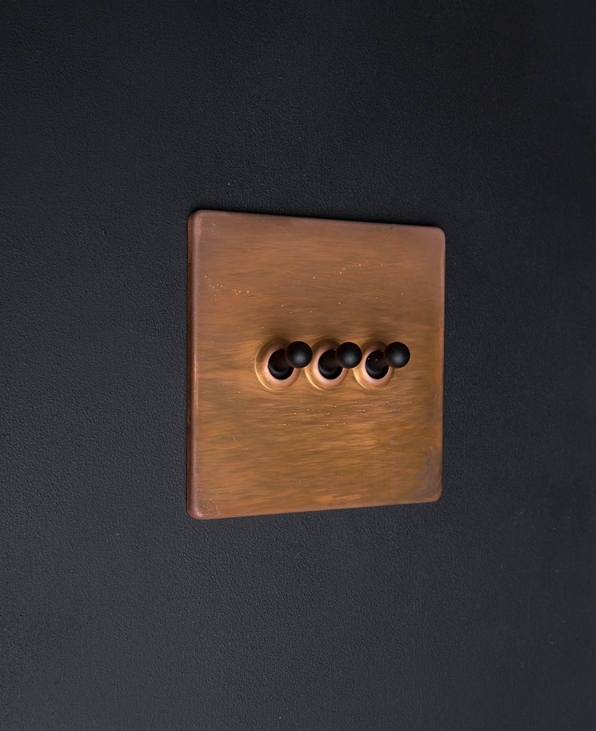 Copper Triple Toggle Switch with Black, White, Silver or Gold Toggles
