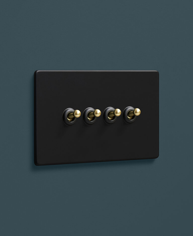 4 Gang Light Switch - Black Quadruple Toggle Switch