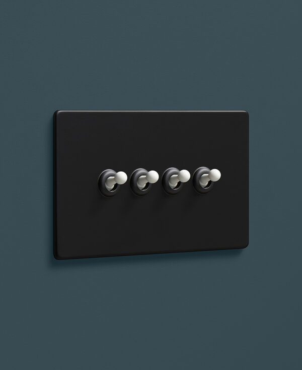 4 Gang Light Switch - Black Quadruple Toggle Switch