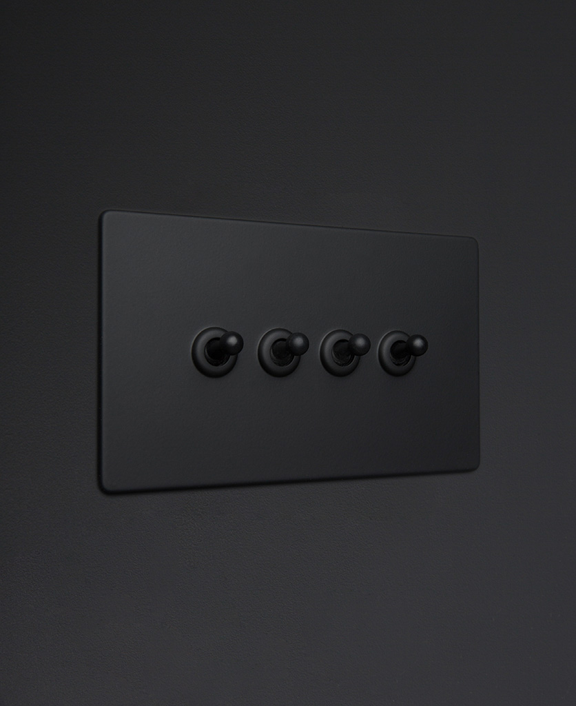 4 Gang Light Switch - Black Quadruple Toggle Switch
