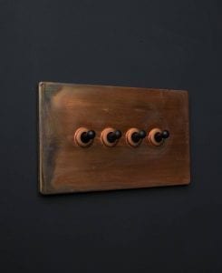 Lamp Switches - Copper Quadruple Toggle Switch
