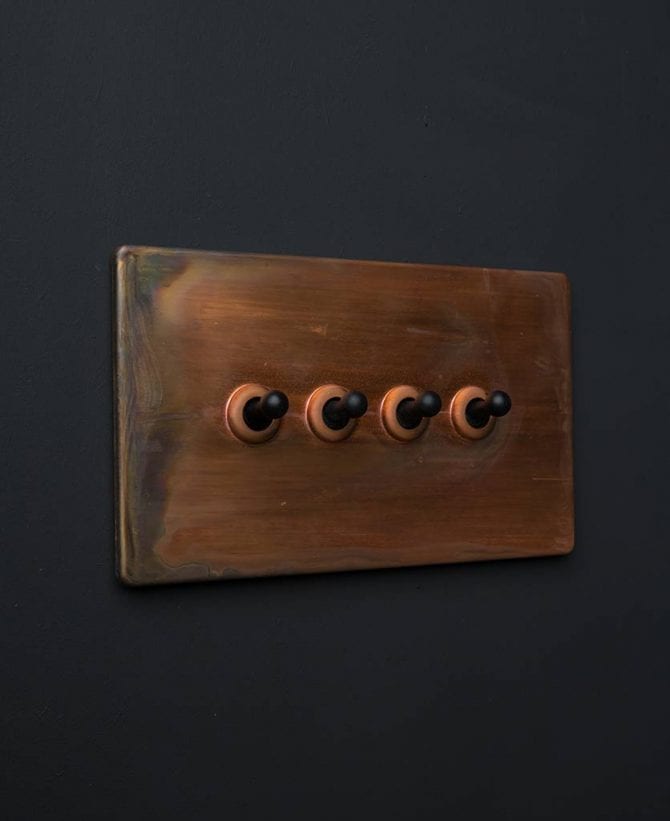 Lamp Switches - Copper Quadruple Toggle Switch