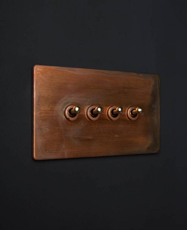Lamp Switches - Copper Quadruple Toggle Switch