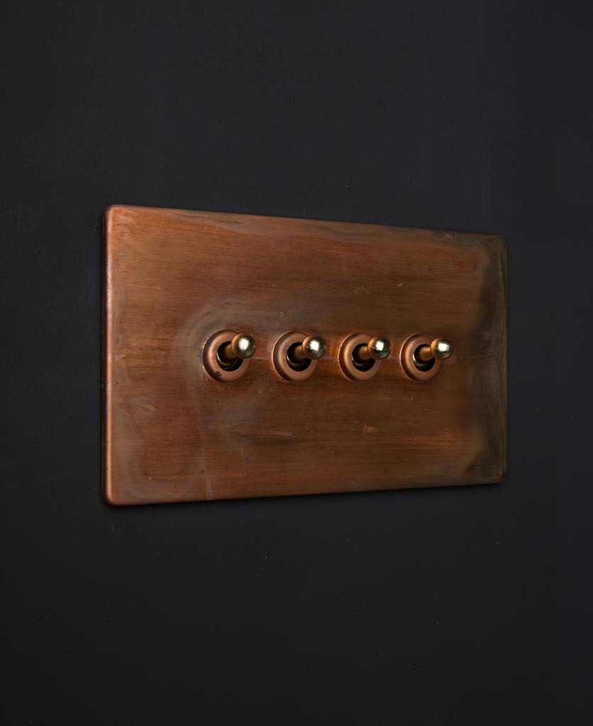 Lamp Switches - Copper Quadruple Toggle Switch