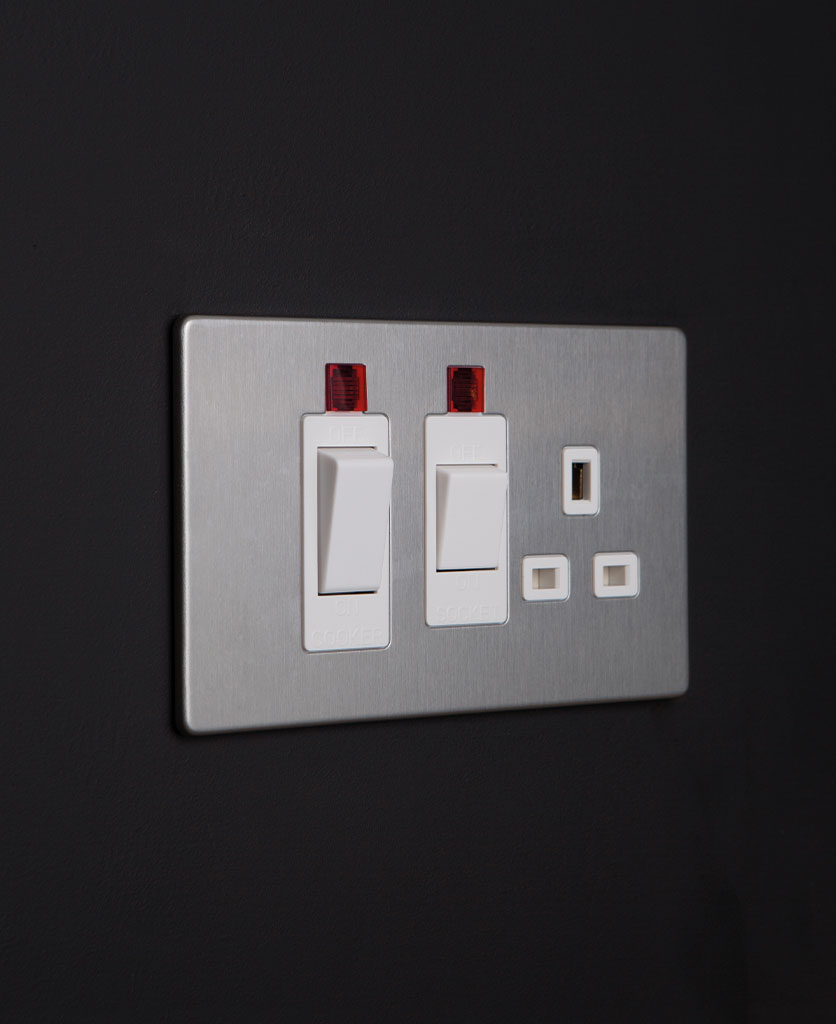 Cooker Switch & Socket Silver with Black or White Inserts
