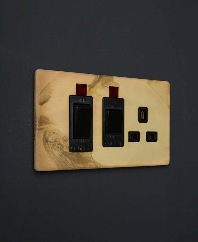 Smoked Gold Cooker Switch & Socket with Black or White Inserts