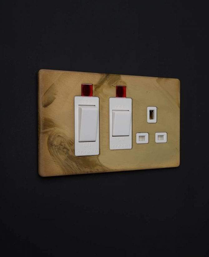 Smoked Gold Cooker Switch & Socket with Black or White Inserts