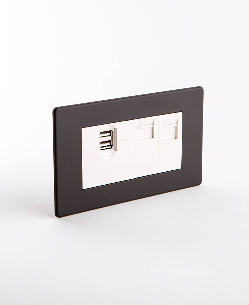 Black Quad Data Port Socket with Black or White Inserts