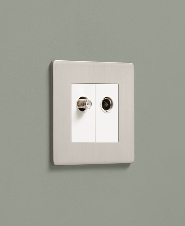 Silver Double Data Port Socket with Black or White Inserts