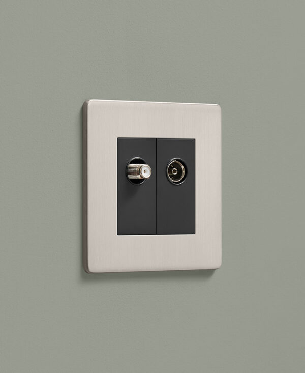 Silver Double Data Port Socket with Black or White Inserts