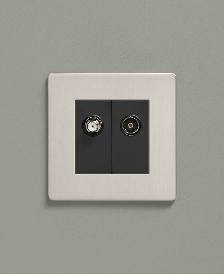 Silver Double Data Port Socket with Black or White Inserts