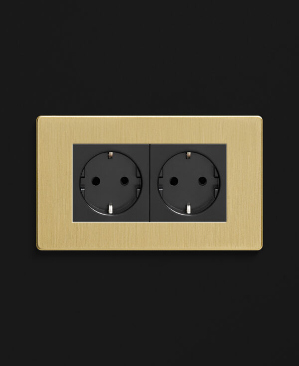 Gold Double Schuko Socket with Black or White Inserts