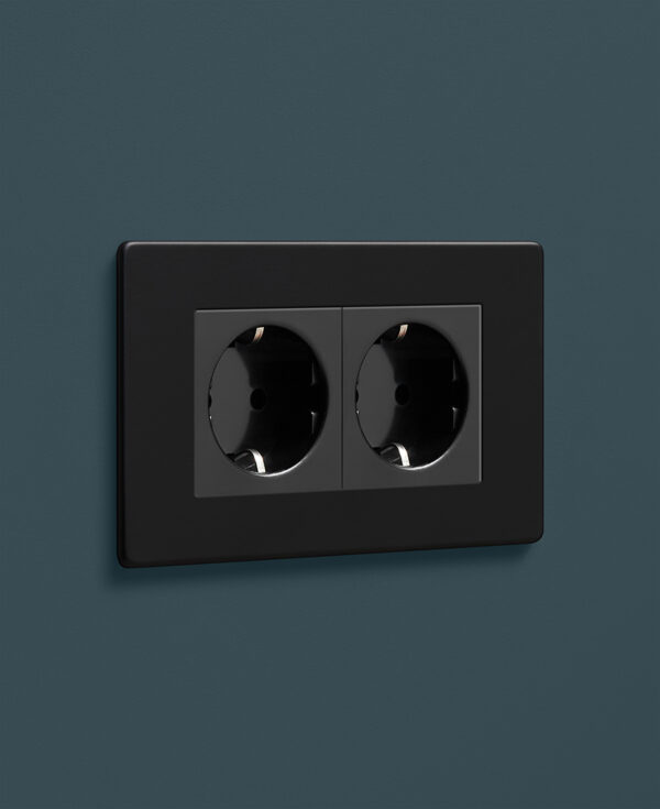 Black Double Schuko Socket with Black or White Inserts