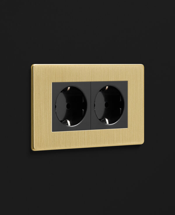 Gold Double Schuko Socket with Black or White Inserts