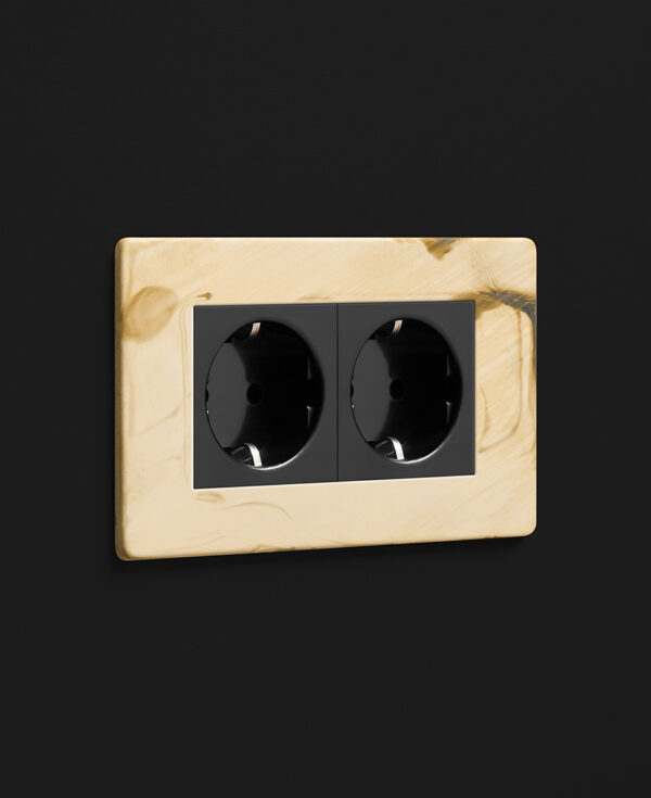 Smoked Gold Double Schuko Socket with Black or White Inserts