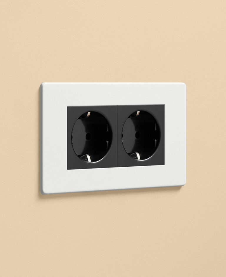 White Double Schuko Socket with Black or White Inserts