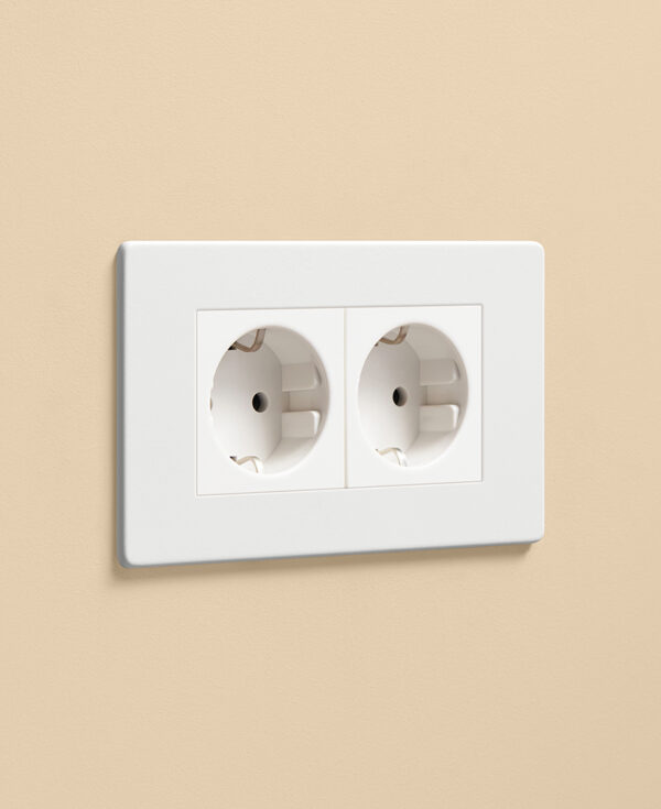White Double Schuko Socket with Black or White Inserts