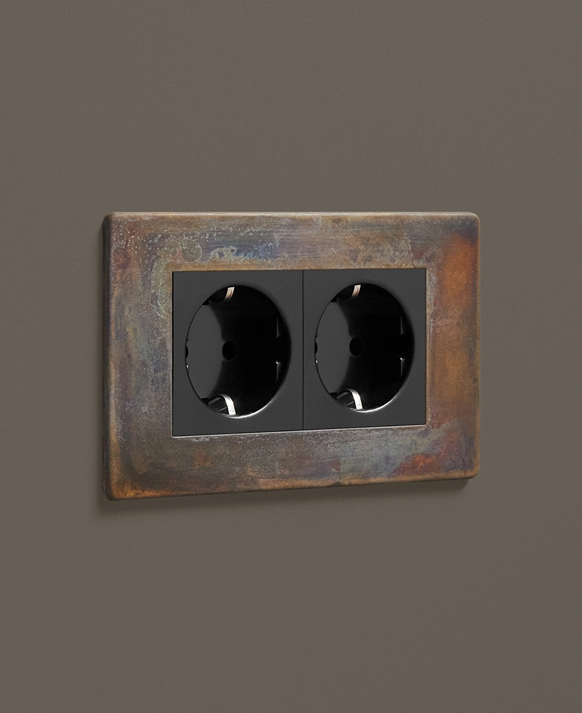 Smoked Gold Double Schuko Socket with Black or White Inserts