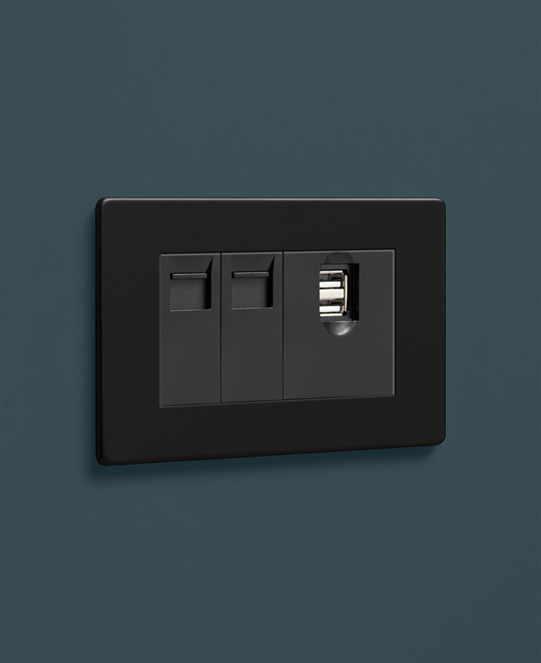 Black Quad Data Port Socket with Black or White Inserts