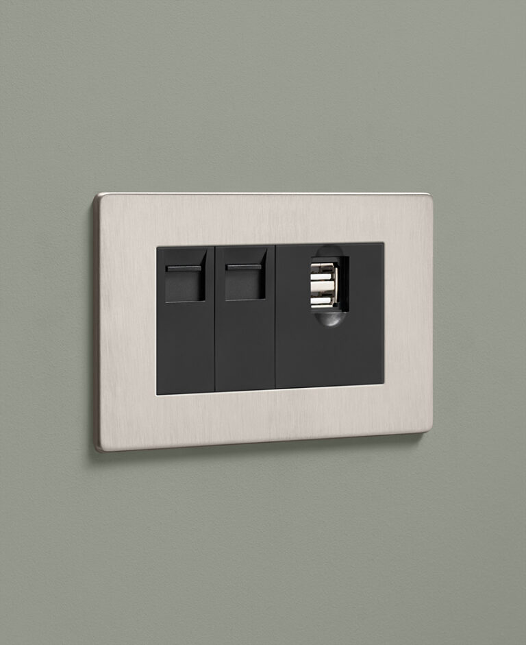 Silver Quad Data Port Socket with Black or White Inserts