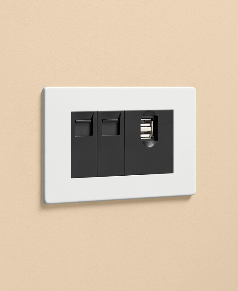 White Quad Data Port Socket with Black or White Inserts