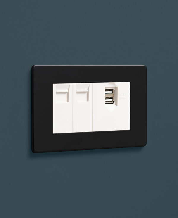 Black Quad Data Port Socket with Black or White Inserts
