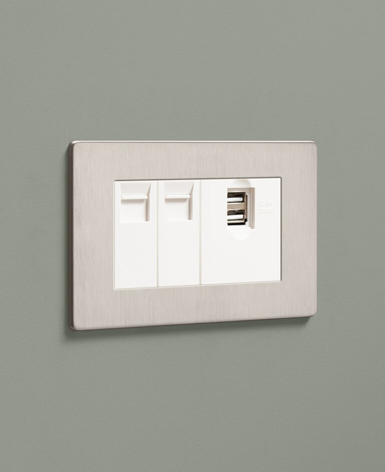 Silver Quad Data Port Socket with Black or White Inserts