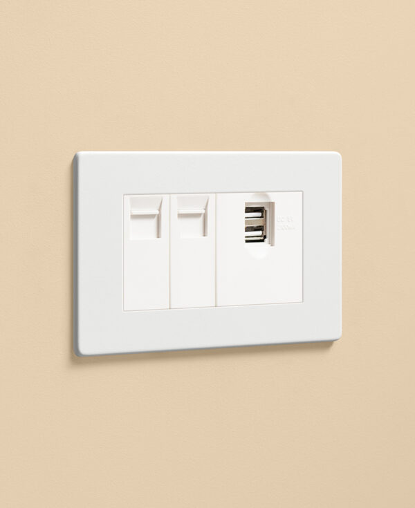 White Quad Data Port Socket with Black or White Inserts