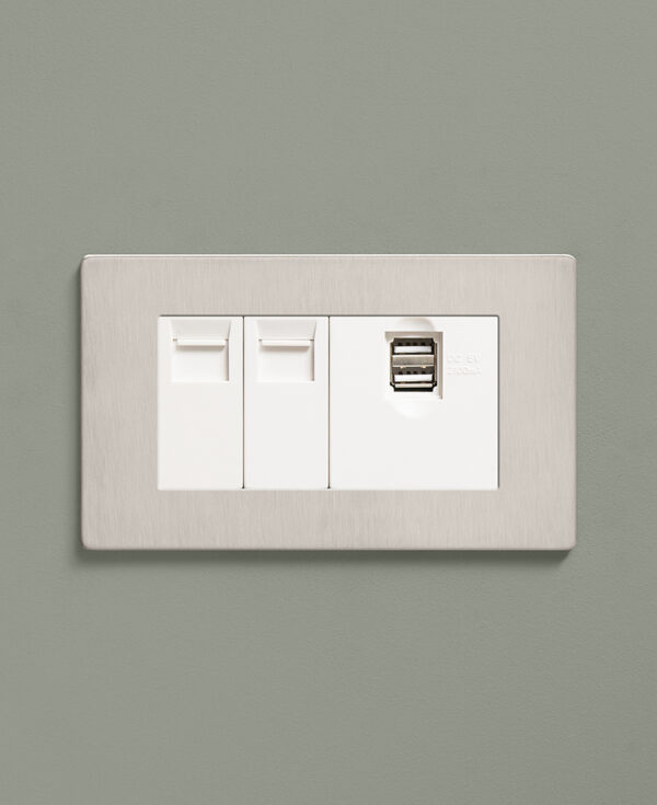 Silver Quad Data Port Socket with Black or White Inserts